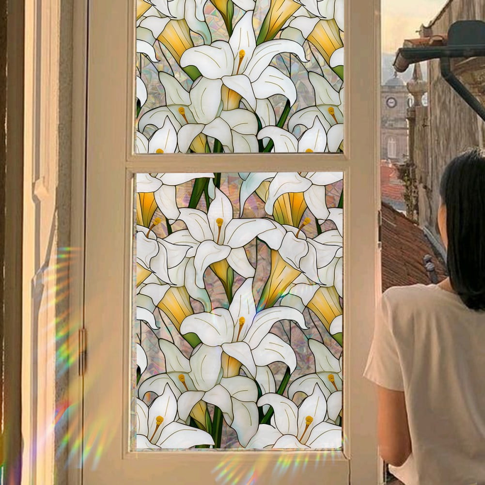 Norbi Window Privacy Film, Colorful Flower Translucent Window Sticker ...