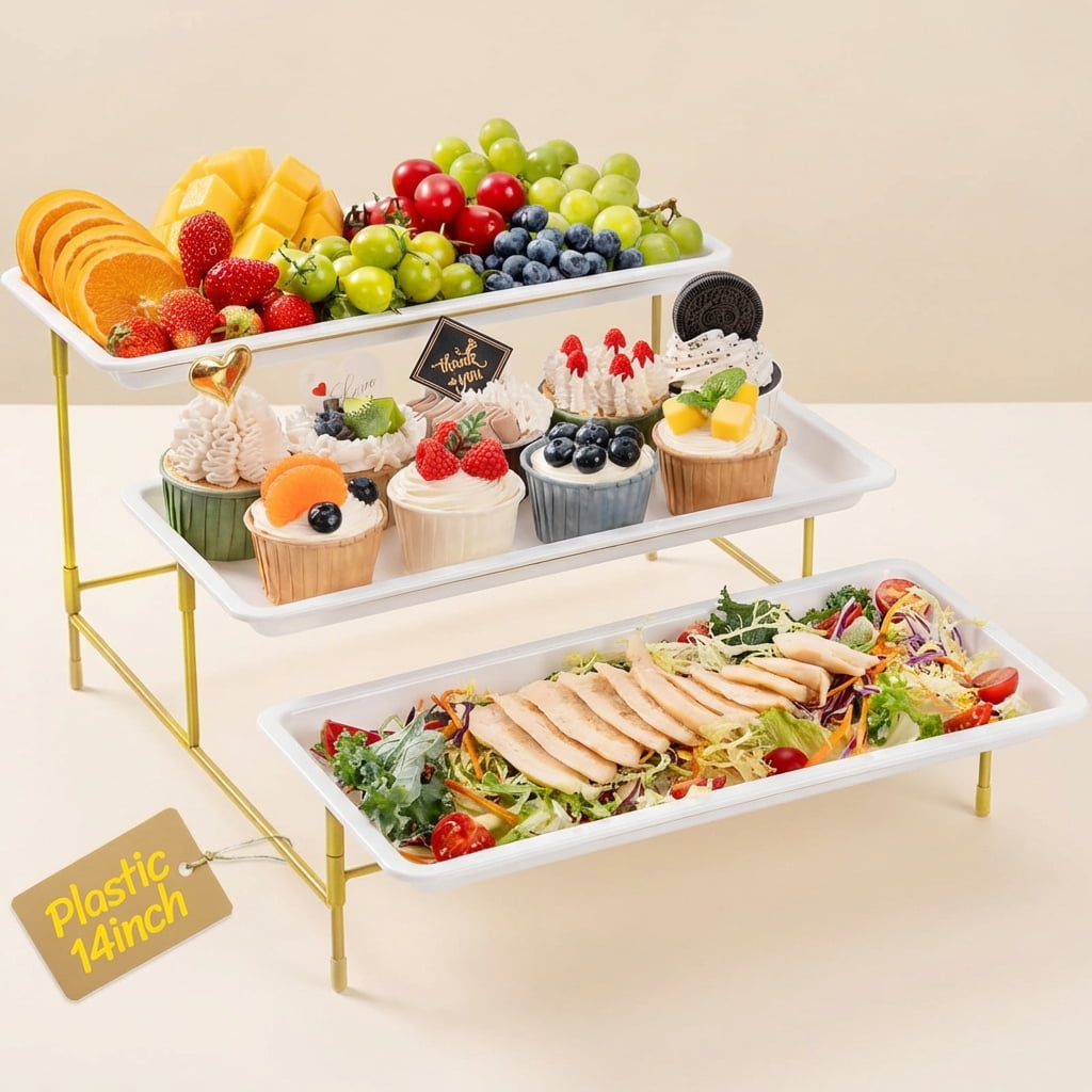 Norcho 3 Tier Serving Tray, White Plastic Tiered Food Serving Platters ...