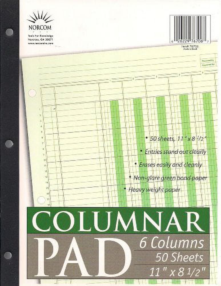 Norcom Columnar Pad, 6 .. .. Columns, 11 x .. 8.5 .. Inches, 50 ...