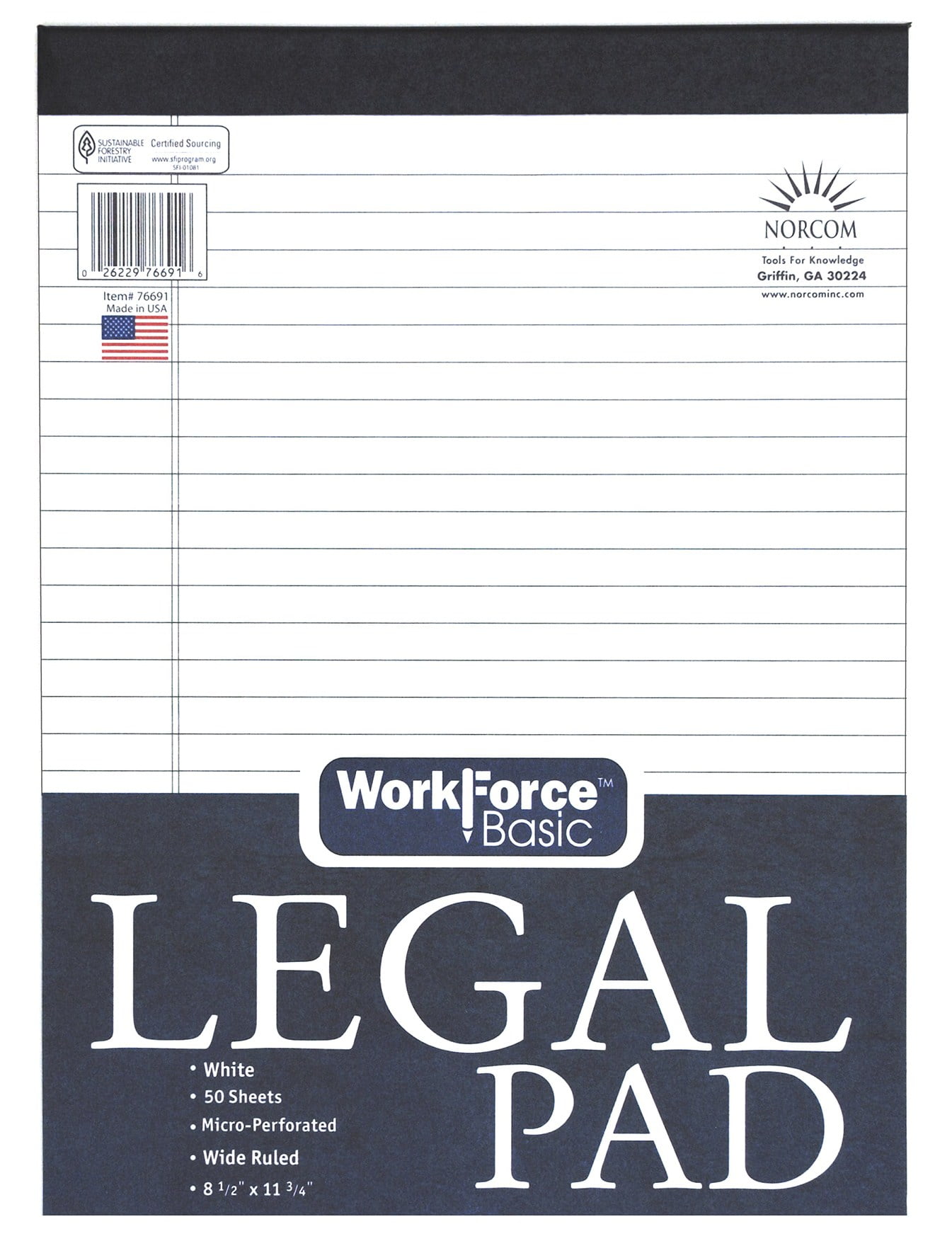 Norcom Inc 76691-12 8.5 in. X 11.75 in. White Legal Pad 50 Page ...