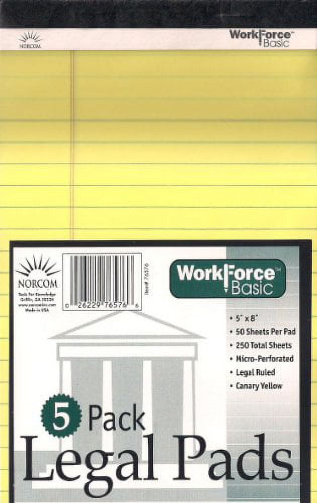 Norcom Junior Legal Pad, 5 X 8 Inches, 50 Sheets Per Pad, Canary, 5 ...