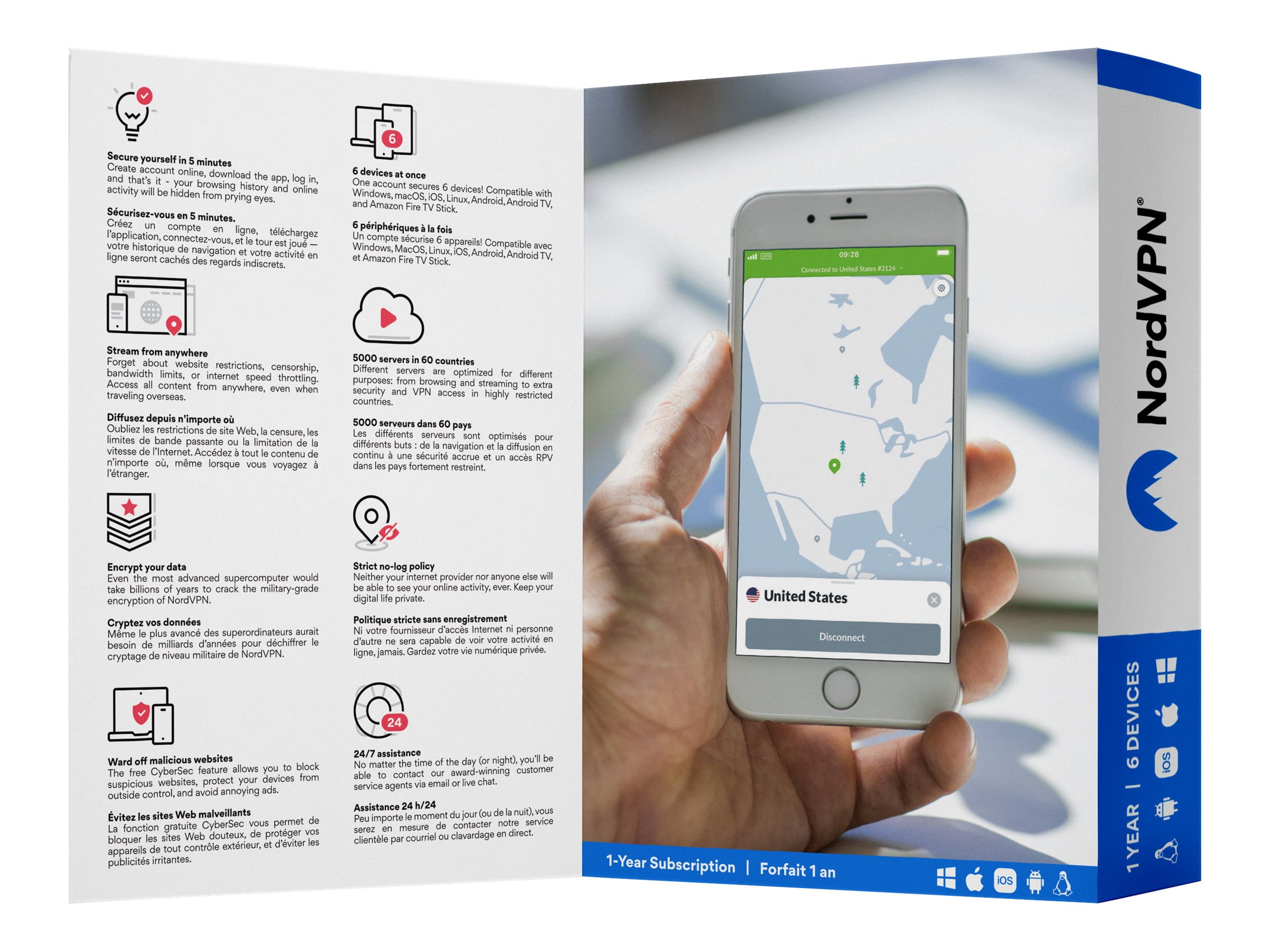 NordVPN - Box pack (1 year) - 6 devices - activation card - Linux, Win ...