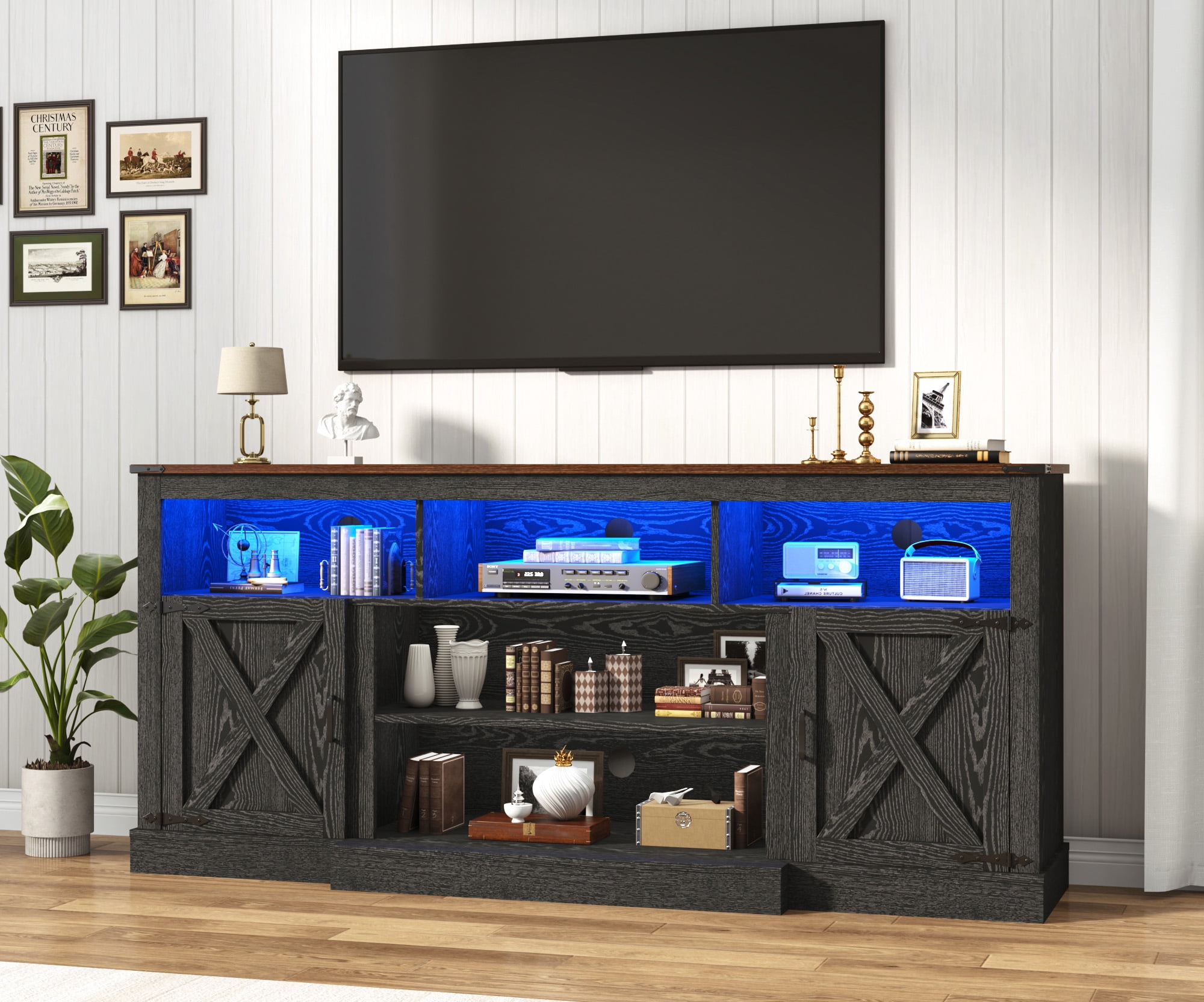 Nordee Farmhouse TV Stand for TVs up to 80” , Rustic 71” Entertainment ...