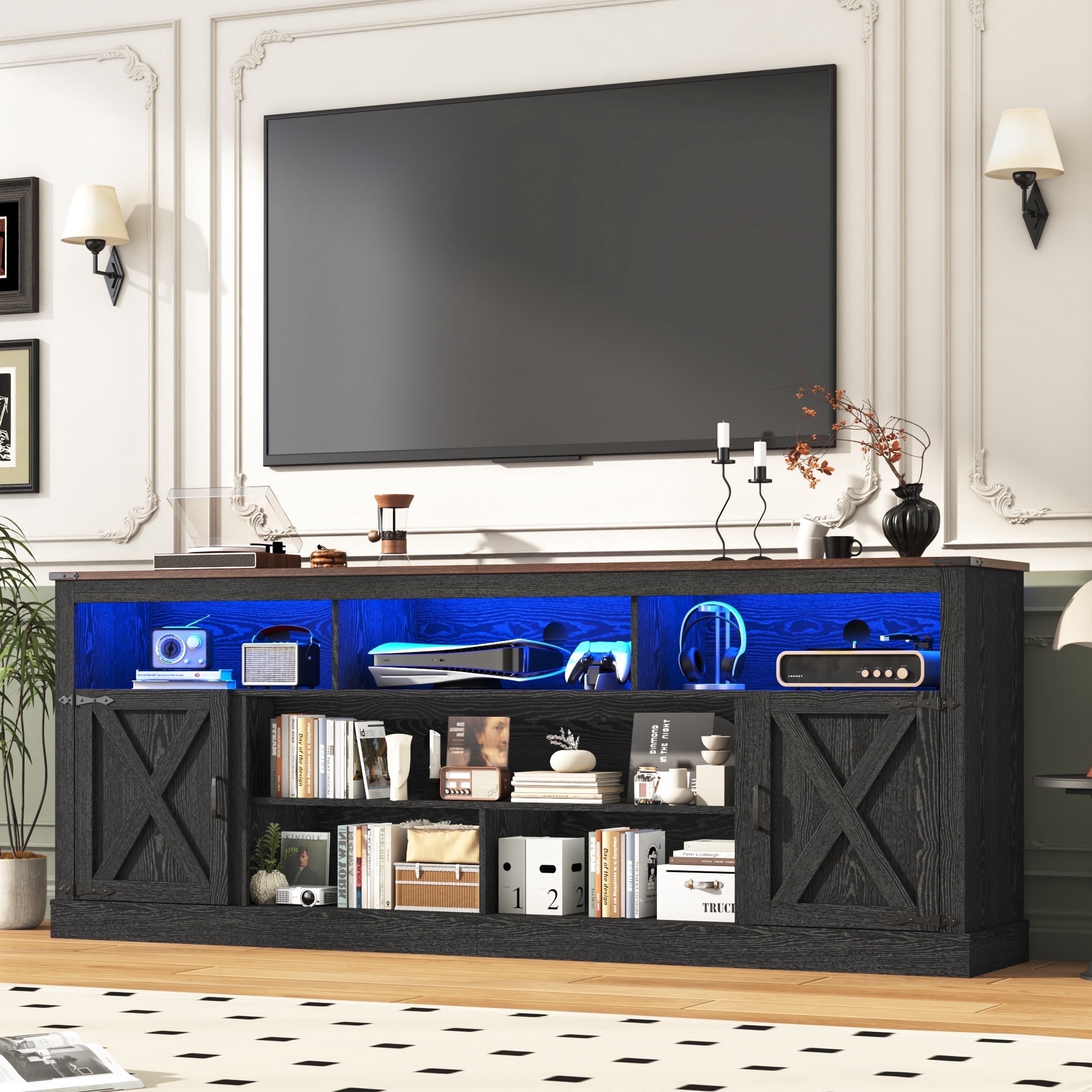 Farmhouse TV Stand for TVs Up to 90” , Rustic 82.7” Entertainment ...