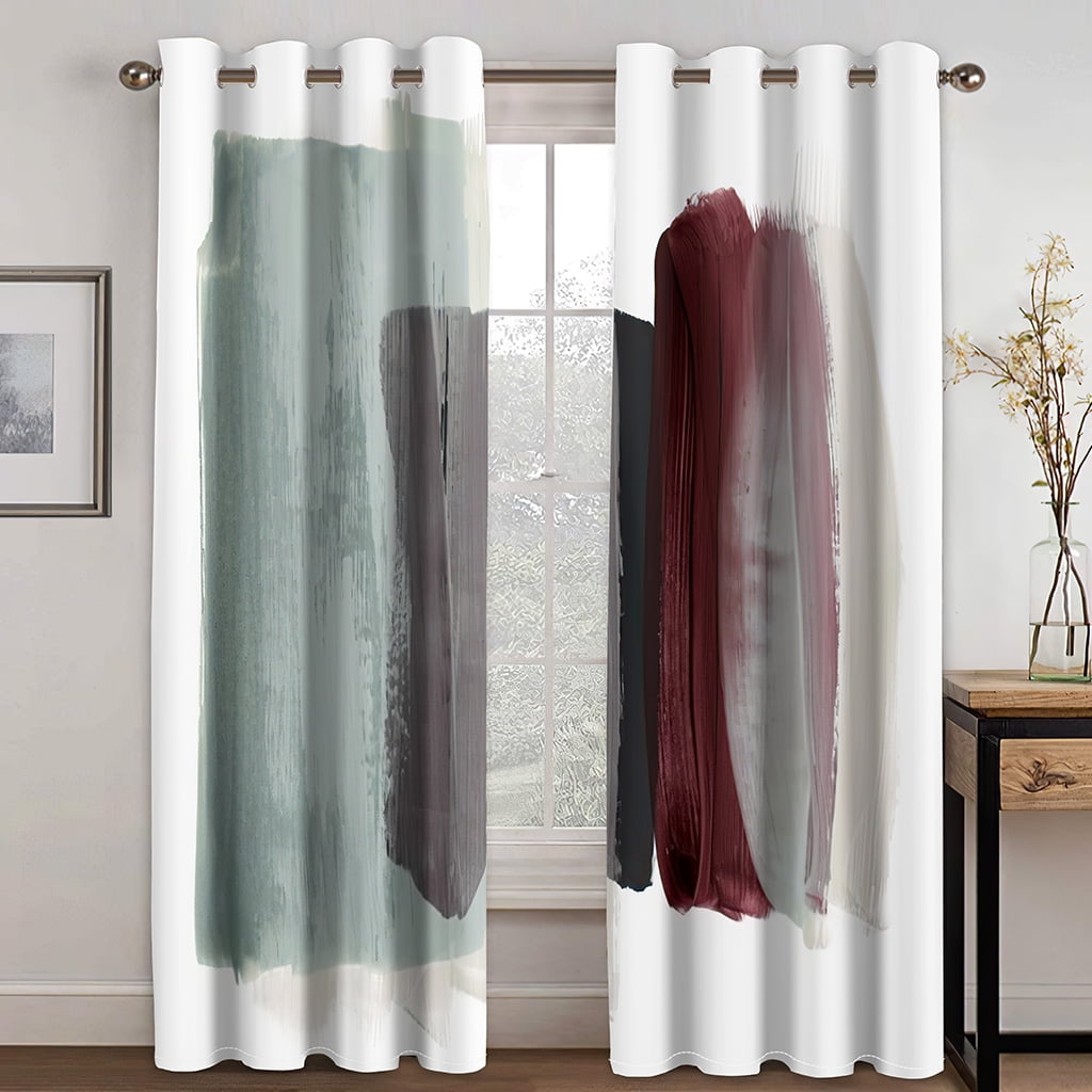 Nordic Abstract Art Window Curtain Bohemian Morandi Color Block Curtain ...