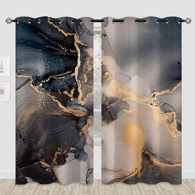 Nordic Abstract Blackout Curtains For Bedroom/Living Room, Black Gold ...