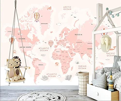 Nordic Abstract Girly Pink World Map 3D Wall Murals Wallpaper, Cartoon ...