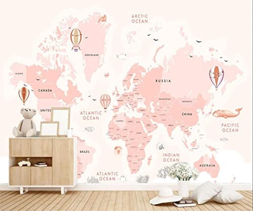Nordic Abstract Girly Pink World Map Wallpaper 3D Mural, Cartoon Hot ...