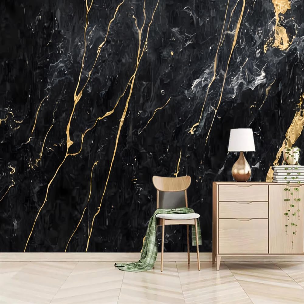 Nordic Black Marble Background 3D Wall Murals Wallpaper, Deluxe Gold ...