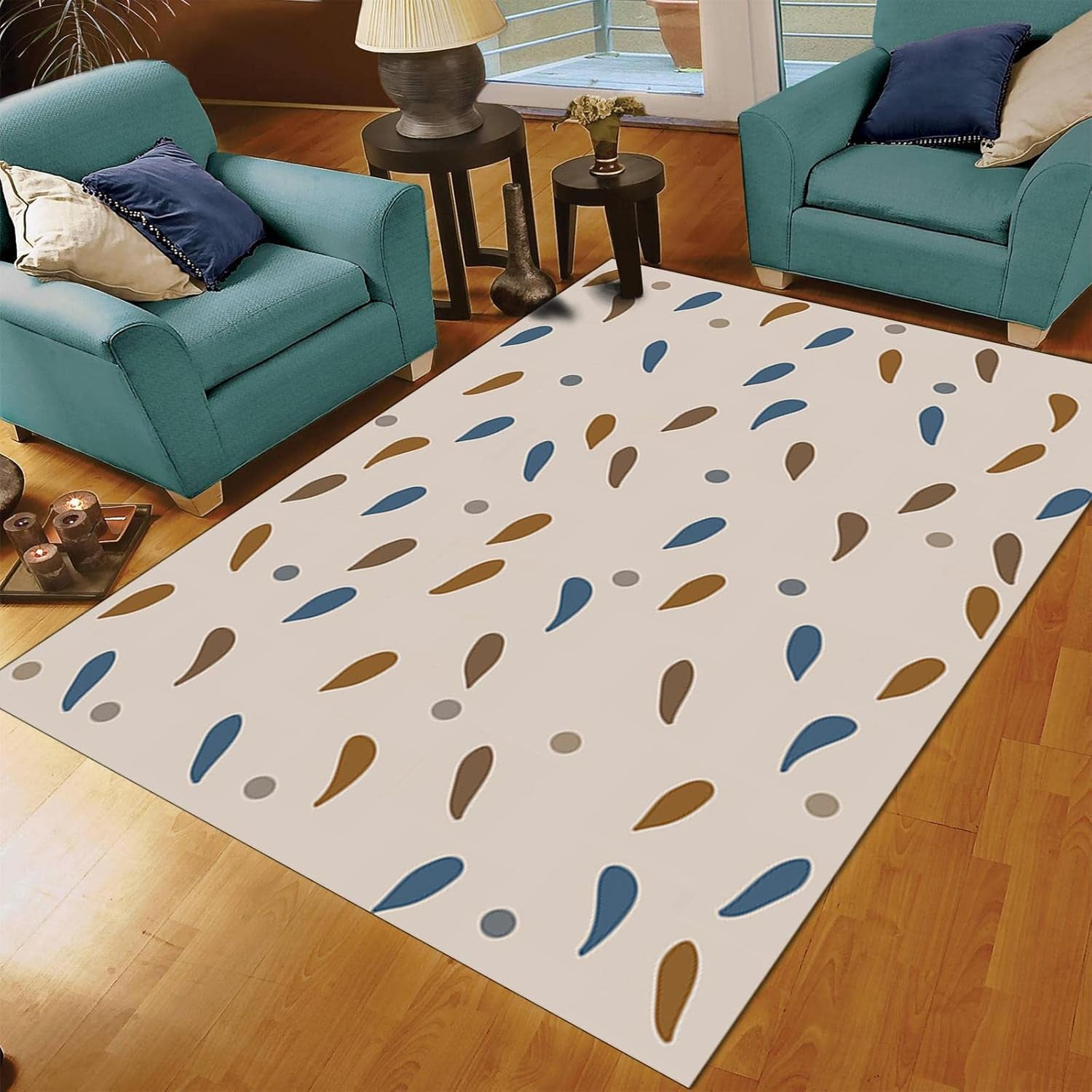 Nordic Boho Cream Home Decorative Area Rugs, Yellow Blue Water Drop ...