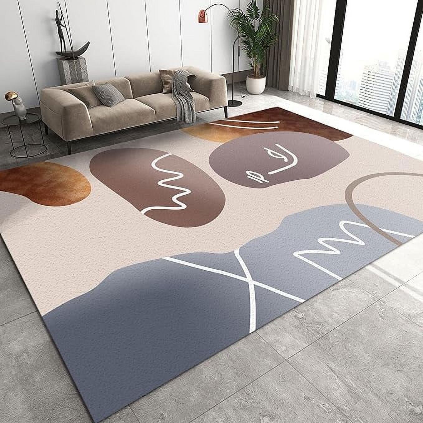 Nordic Boho Red Blue Geometric Area Rug, Minimalist Girly Style Bedroom ...