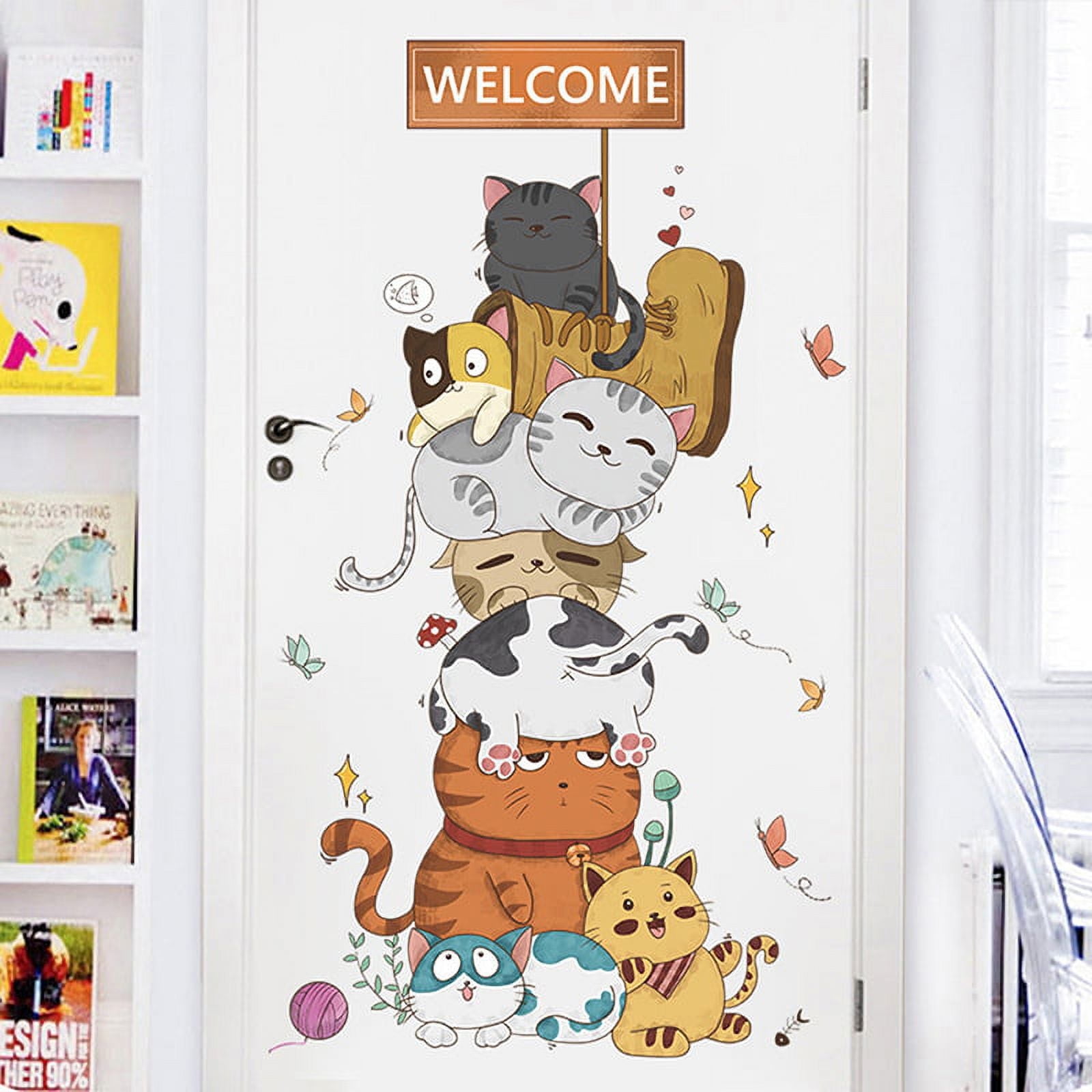 Nordic Cartoon Naughty Cat Pyramid Wall Stickers Children's Room Wall ...
