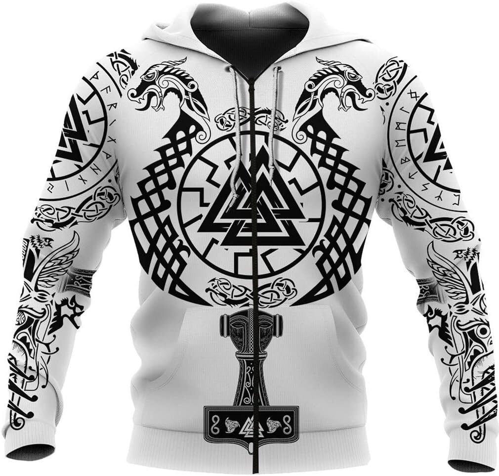 Nordic Celtic Knot Vegvisir Thor's Hammer Viking Dragon Totem Sweatshirt Unisex Viking 3D ...