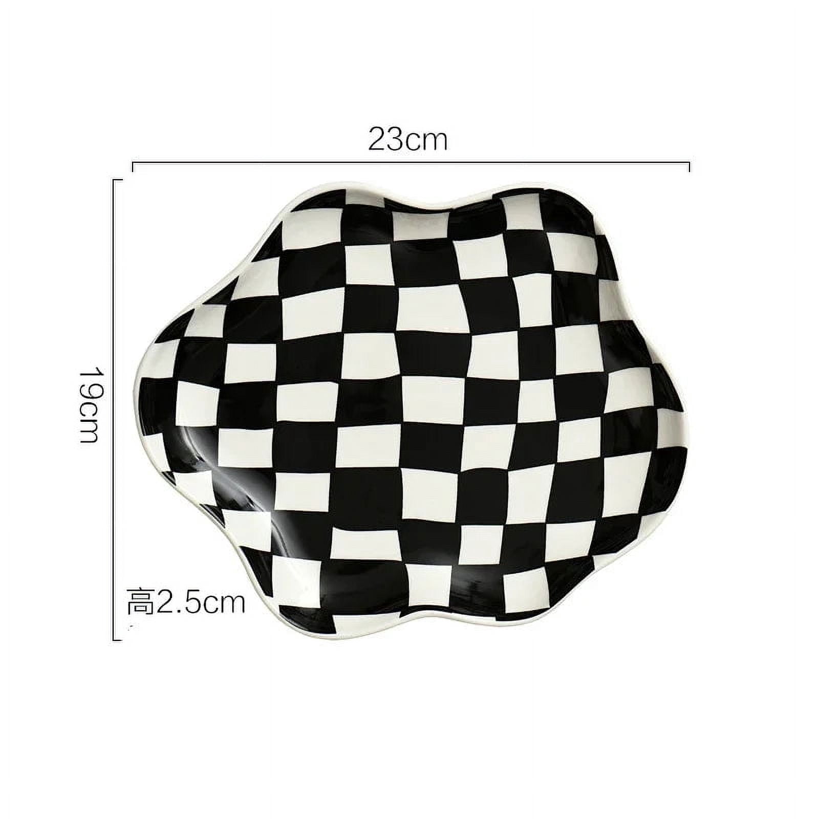 Nordic Checkerboard Jewelry Storage Decorative Tray Retro Ceramic Plate ...