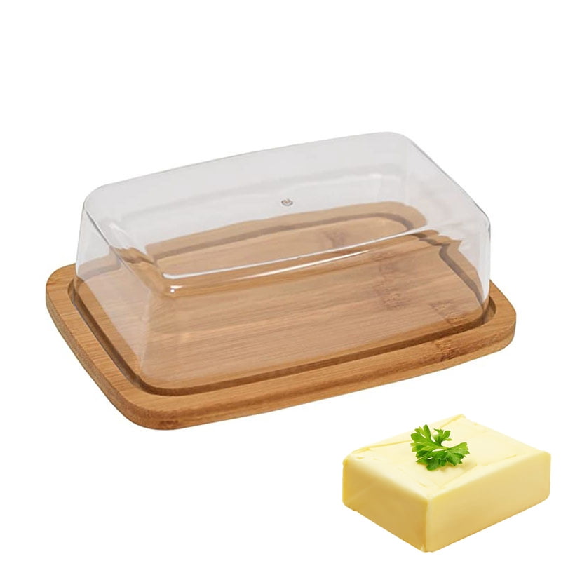 Nordic Countertop Bamboo Butter Dish Plate W/ Transparent Acrylic Lid ...