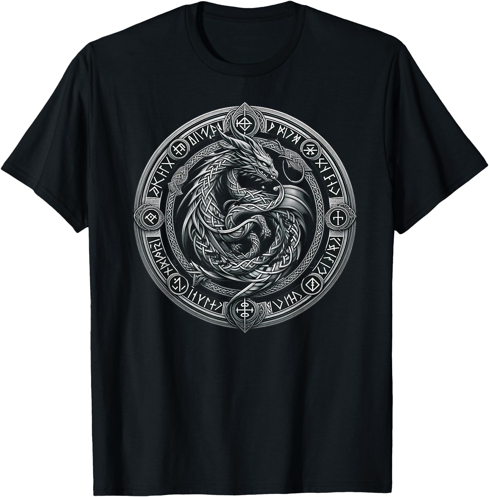 Nordic Dragon Mythical Viking Runes Tribal Celtic Dragon T-Shirt,Navy ...