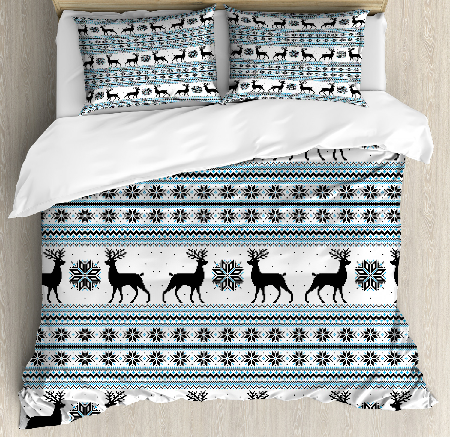 Nordic Duvet Cover Set Queen Size, Chevron Zigzags Winter Floral ...