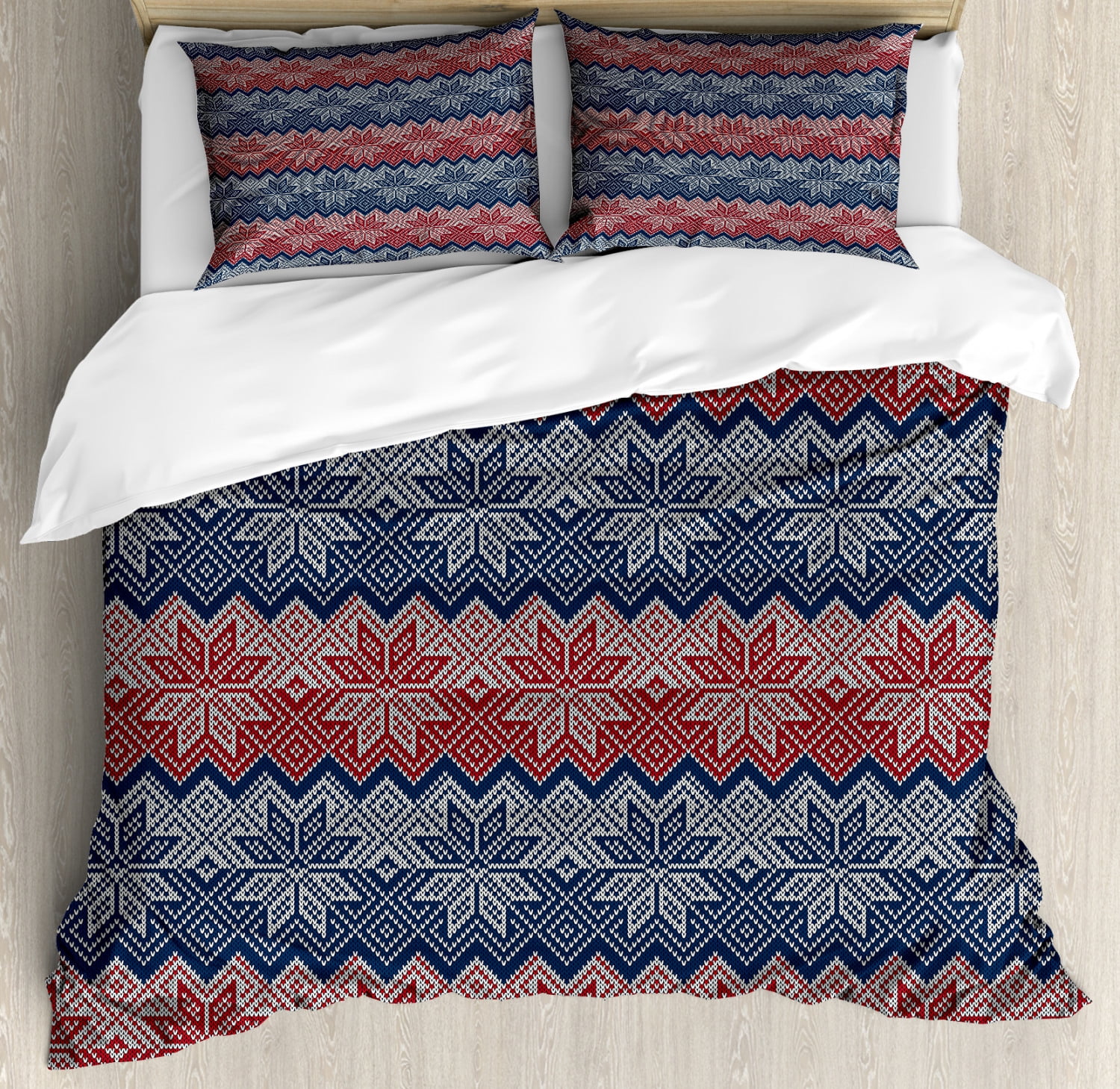 Nordic Duvet Cover Set Queen Size, Traditional Knitting Motif with ...