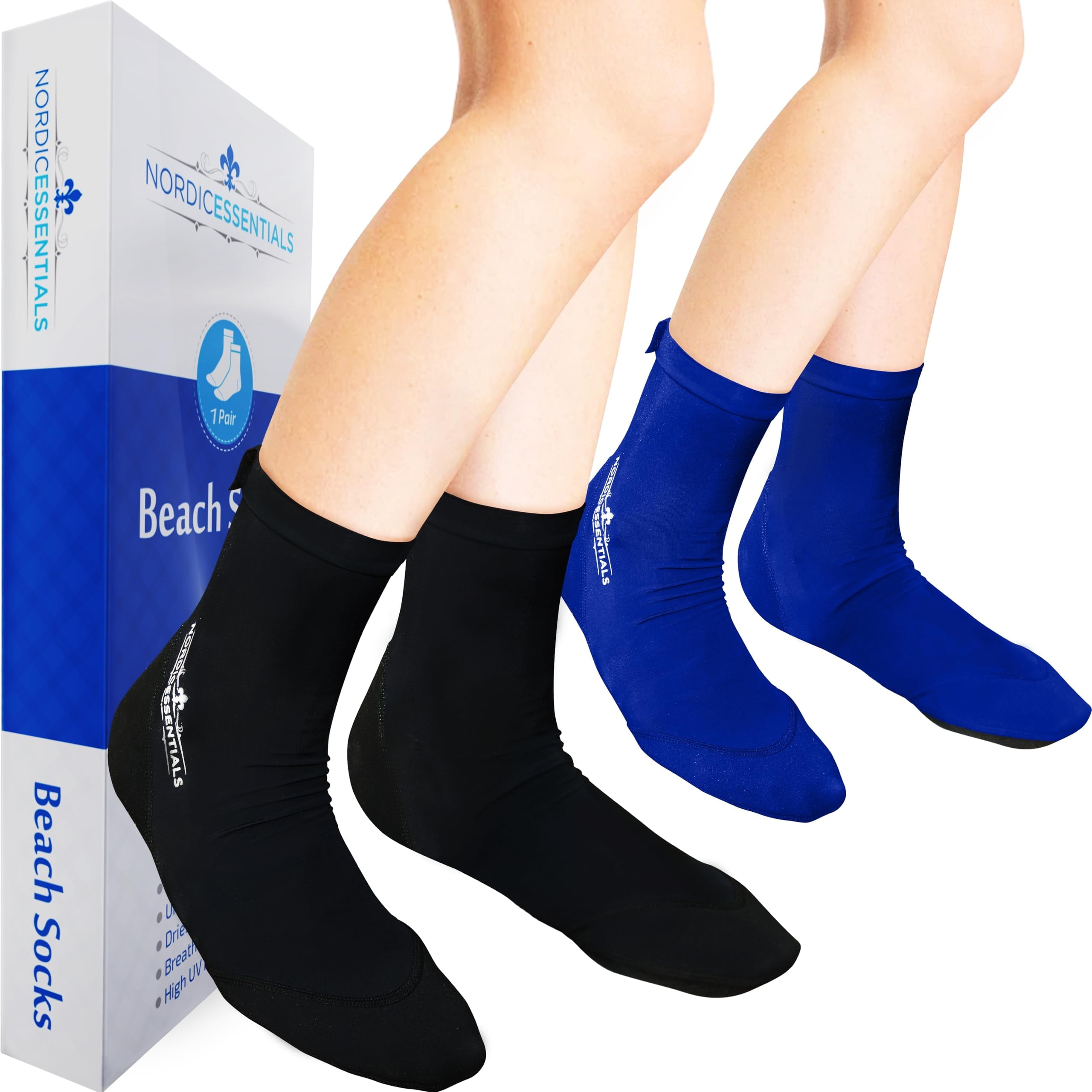 Nordic Essentials Beach Socks - 2 Pairs (Black + Blue, Medium ...