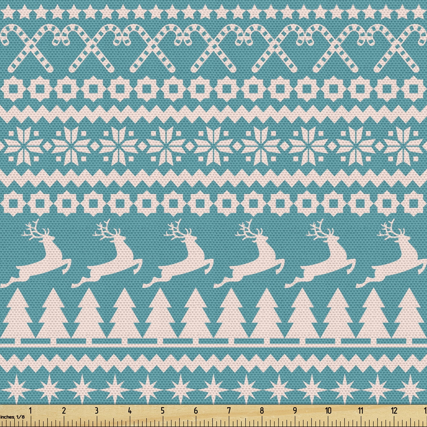 Ambesonne Nordic Fabric by the Yard Upholstery, Trees Stars Reindeers ...