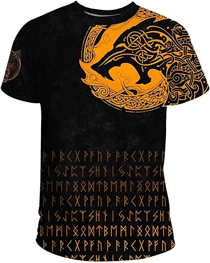 Nordic Fenrir Wolf Odin Rune Vaknut Totem Harajuku T-Shirt Unisex ...