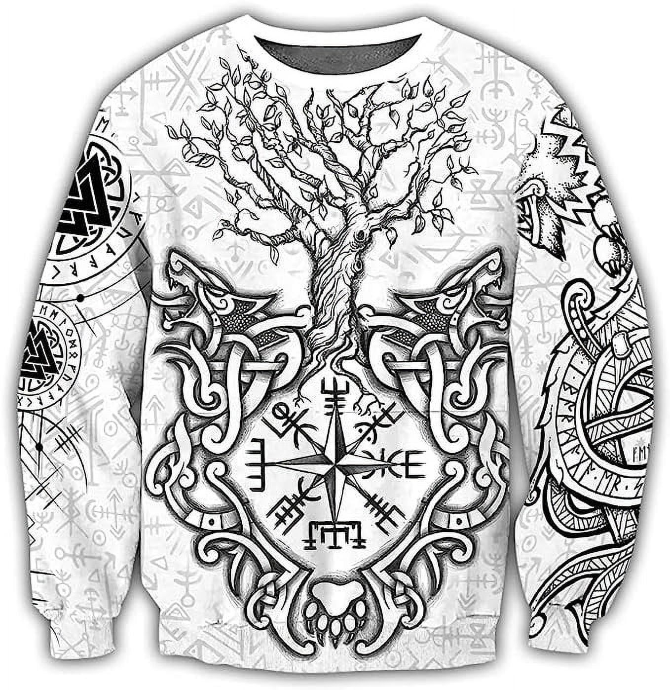 Nordic Fenrir Wolf Tree Of Life Vegvisir Harajuku Sweatshirt Unisex Viking 3D Printed Tattoo ...