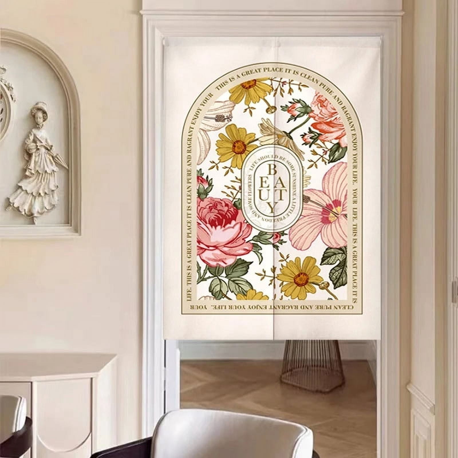 Nordic Floral Print Door Curtain Split Style Noren Bedroom Kitchen ...
