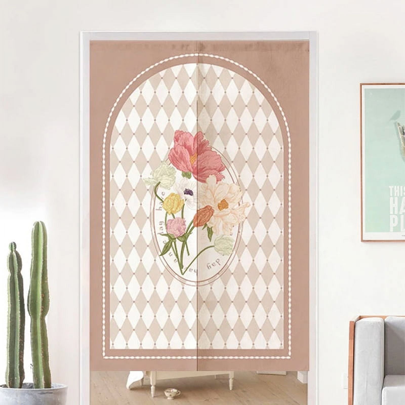 Nordic Floral Print Door Curtain Split Style Noren Bedroom Kitchen ...