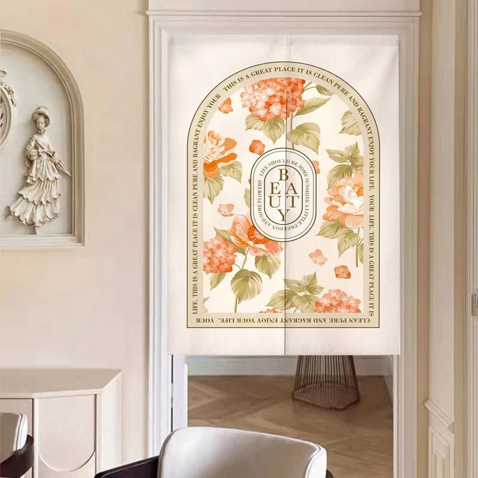Nordic Floral Print Door Curtain Split Style Noren Bedroom Kitchen ...