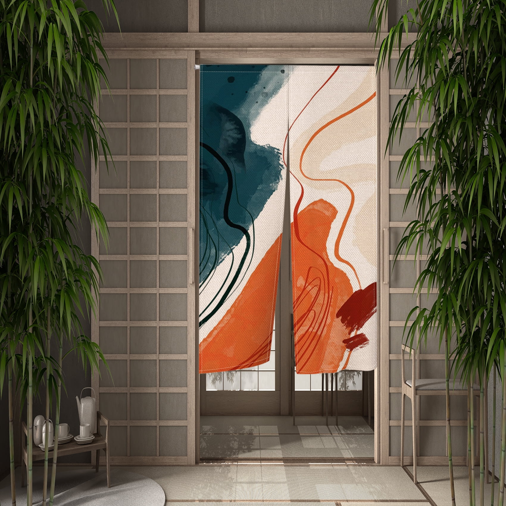 Nordic Geometric Line Curtain Space Separation Partition Noren Kitchen ...