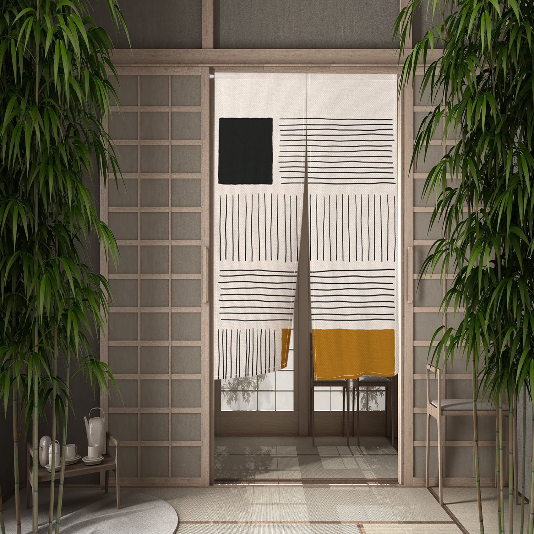 Nordic Geometric Line Curtain Space Separation Partition Noren Kitchen ...