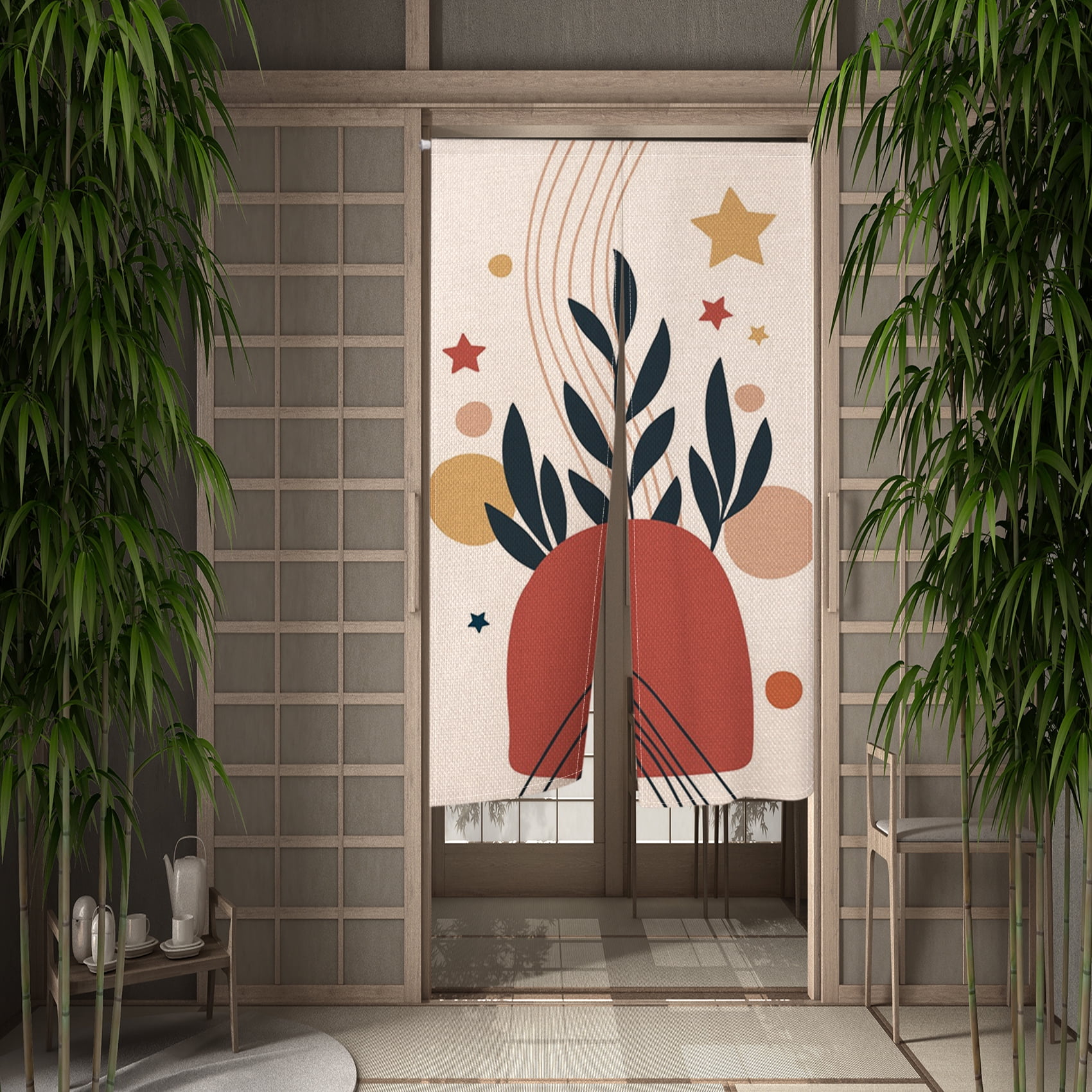 Nordic Geometric Line Curtain Space Separation Partition Noren Kitchen ...