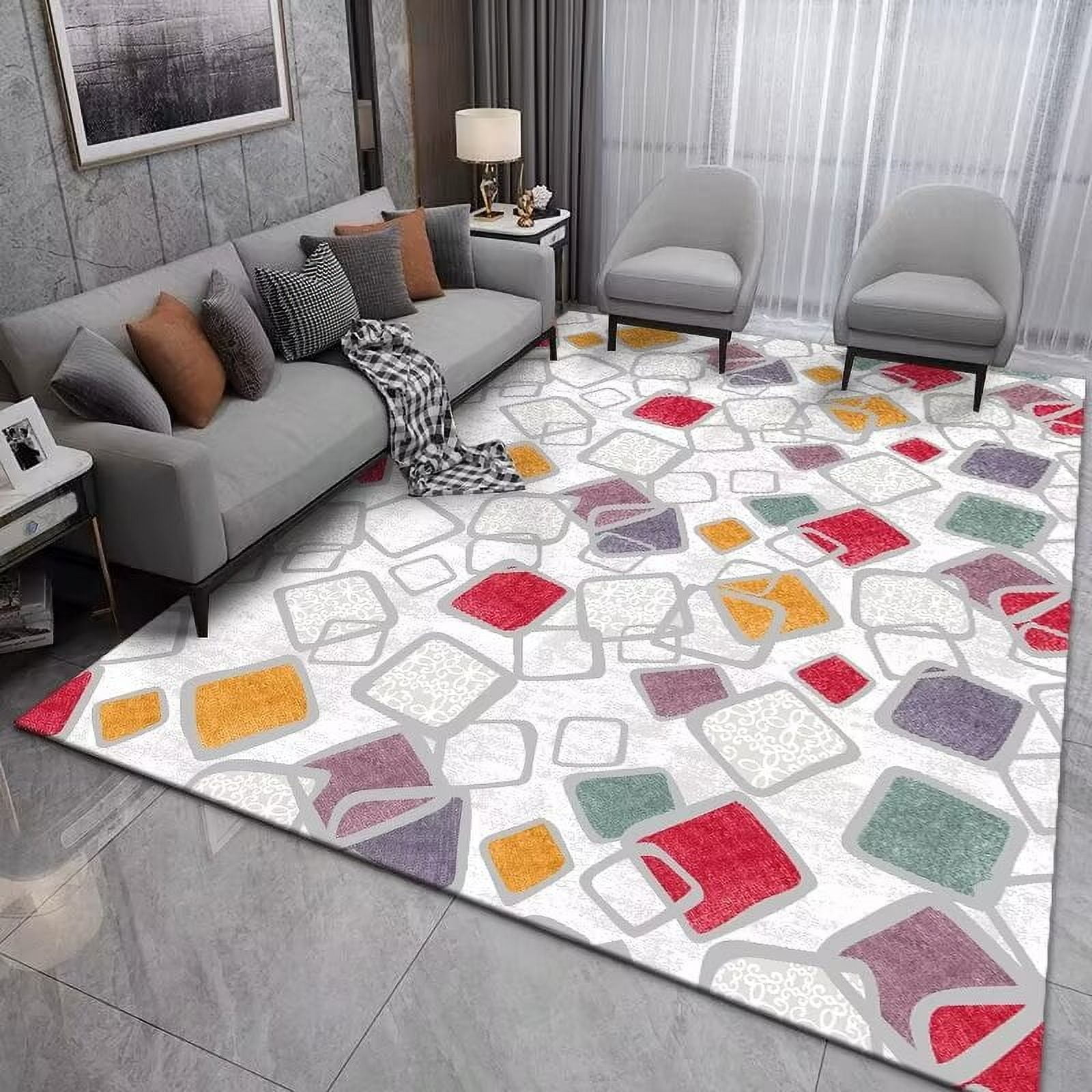 Nordic Geometry Carpet for Living Room Comfortable Soft Retro Lattice ...