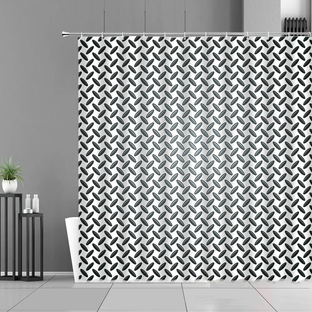 Nordic Geometry Shower Curtains Black And White Blue Wave Stripe Plaid