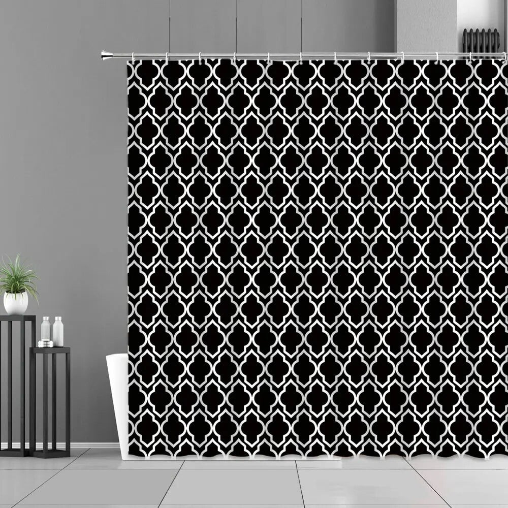 Nordic Geometry Shower Curtains Black And White Blue Wave Stripe Plaid