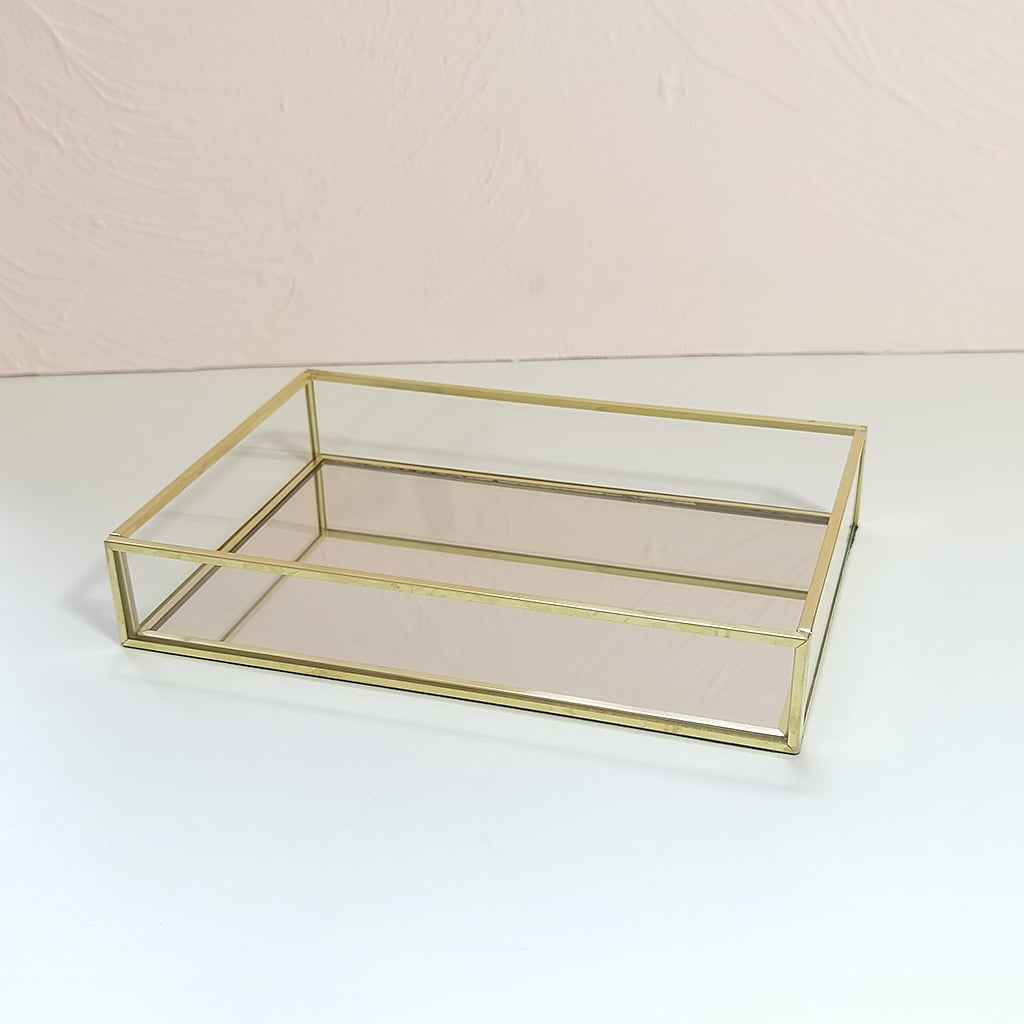 Nordic Gold Glass Mirror Decorative Storage Tray for Makeup Dessert ...