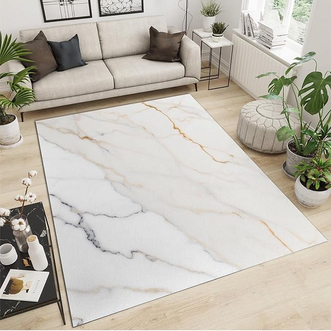 Nordic Gray Marble Area Rug, Natural Cracked Stone Texture Non Shedding ...