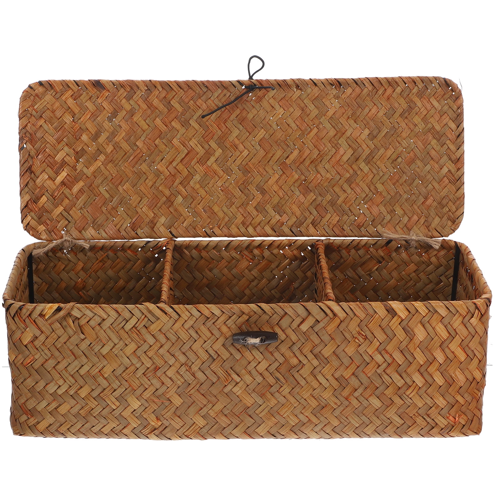 Nordic Hand-woven Seaweed Storage Basket Toy Bin with Lid Crate Fruit ...