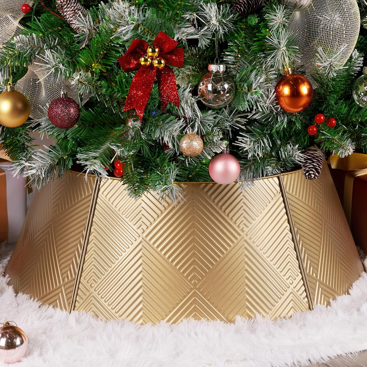 Nordic Hygge Christmas Tree Collar - Luxury Metal Tree Ring - Walmart.com
