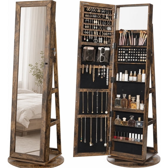Nordic Hygge 360° Swivel Lockable Jewelry Cabinet with Full-Length ...