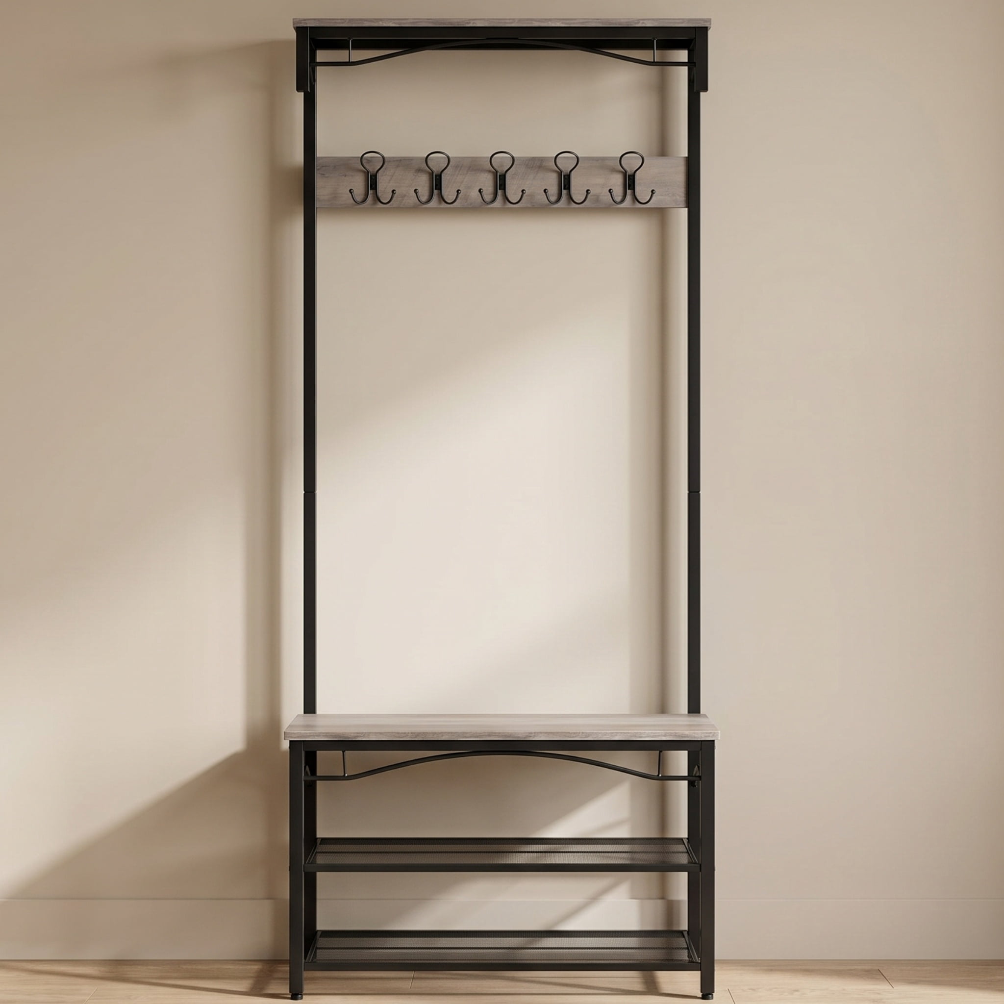 Nordic Hygge 70.3 in. Industrial Hall Tree with Shoe Bench & Storage ...