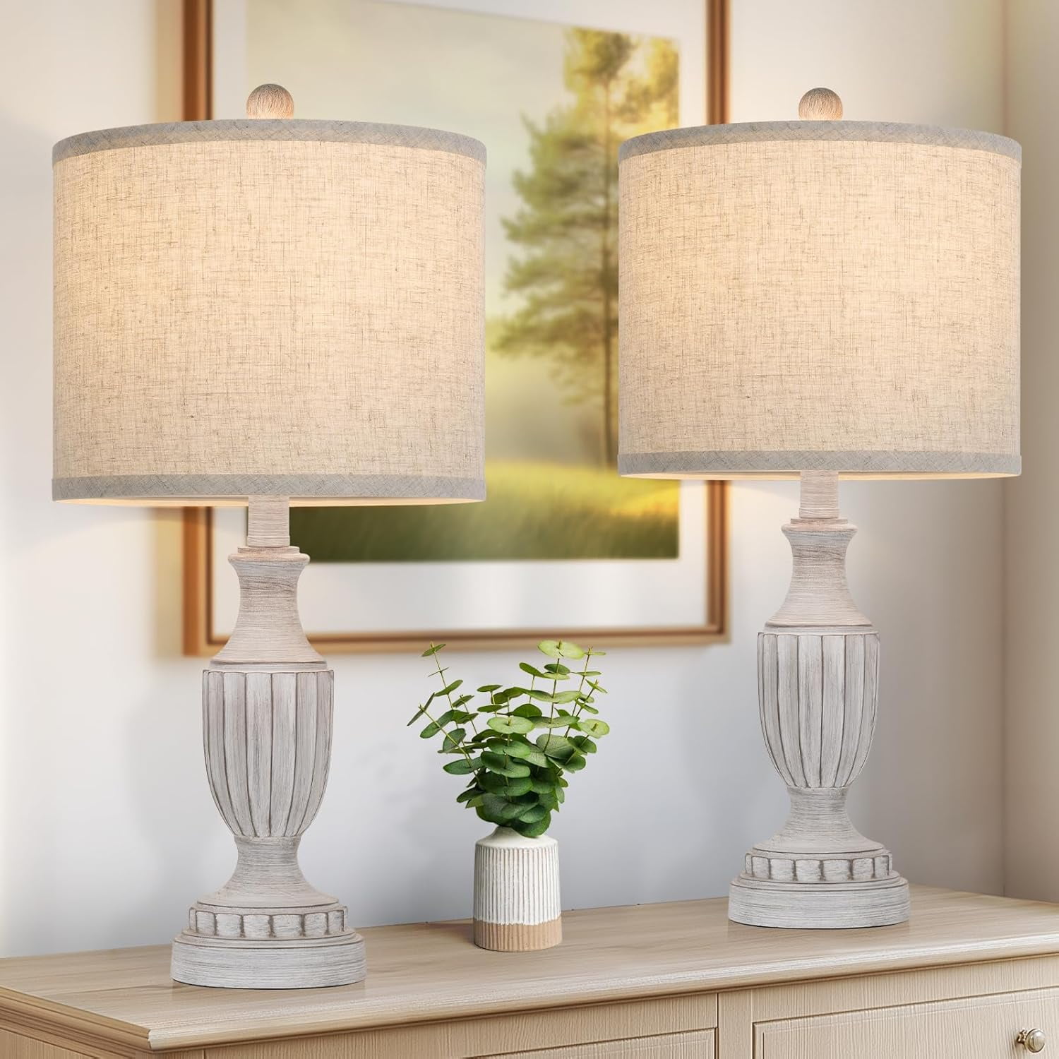 Nordic Hygge Farmhouse Living Room Table Lamps Set of 2, Grey - Walmart.com