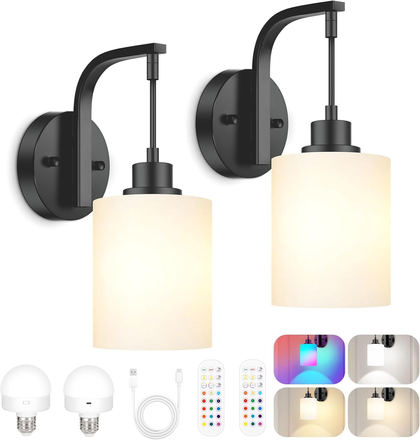 Nordic Hygge Wireless Rechargeable Wall Sconce, Black, 2 Pack - Walmart.com