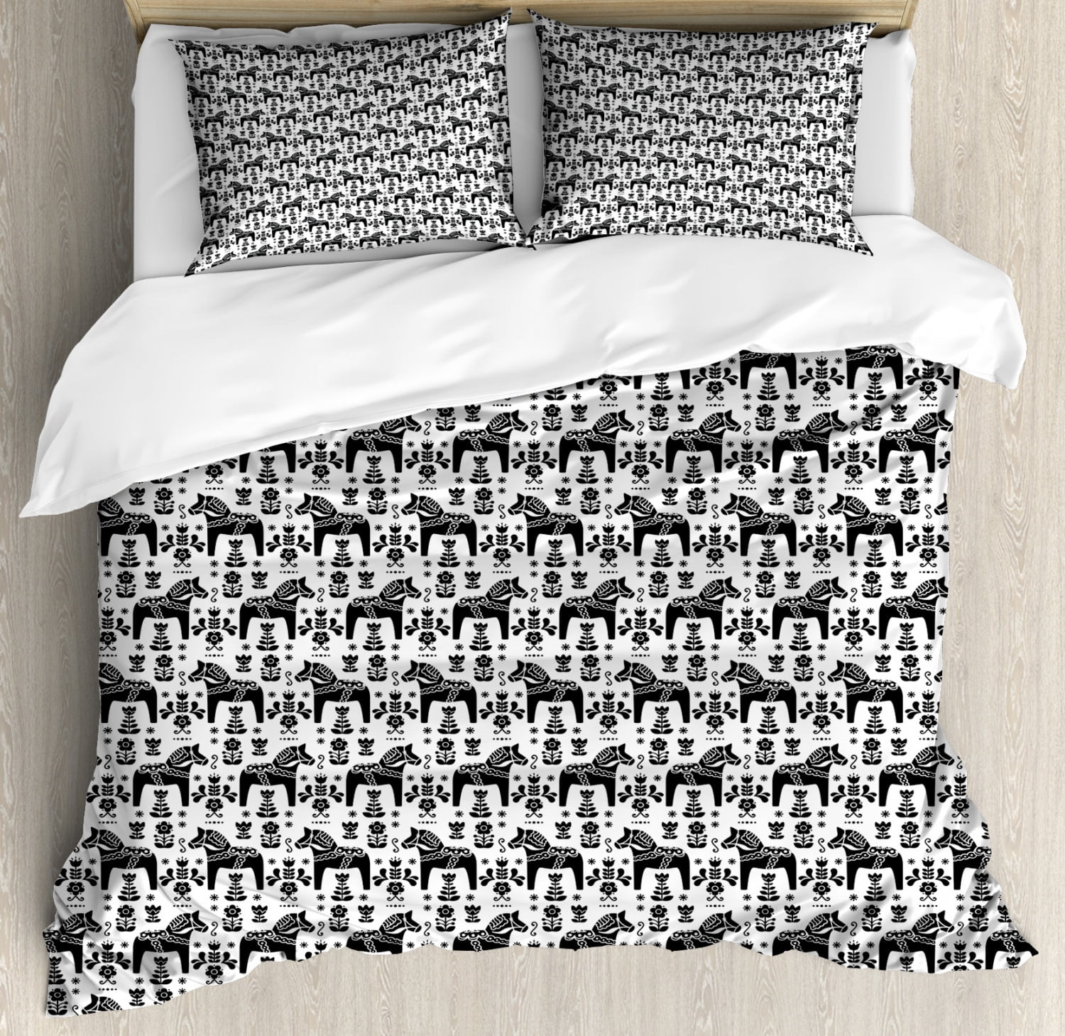 Nordic King Size Duvet Cover Set, Swedish Folk Art with Dalecarlian ...