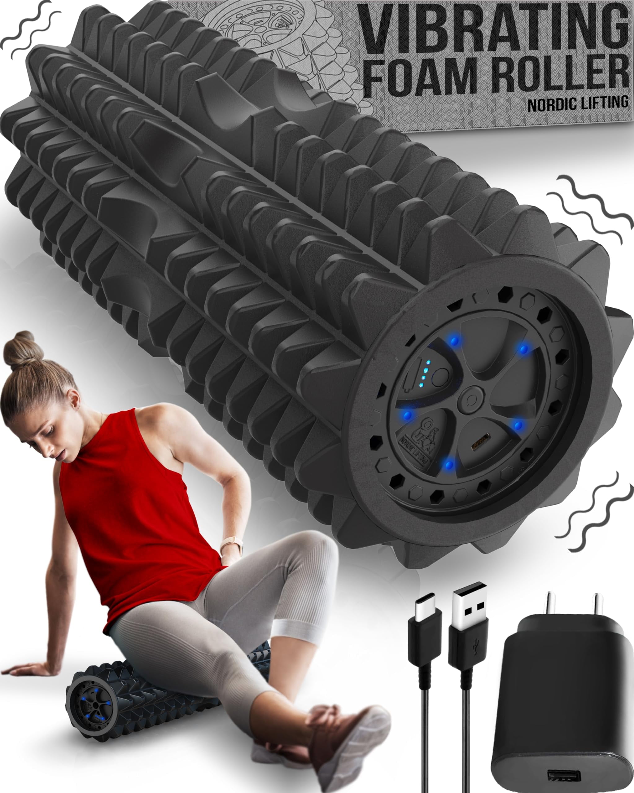 Nordic Lifting 5-Speed Vibrating Black EVA Foam Deep Tissue Massage ...