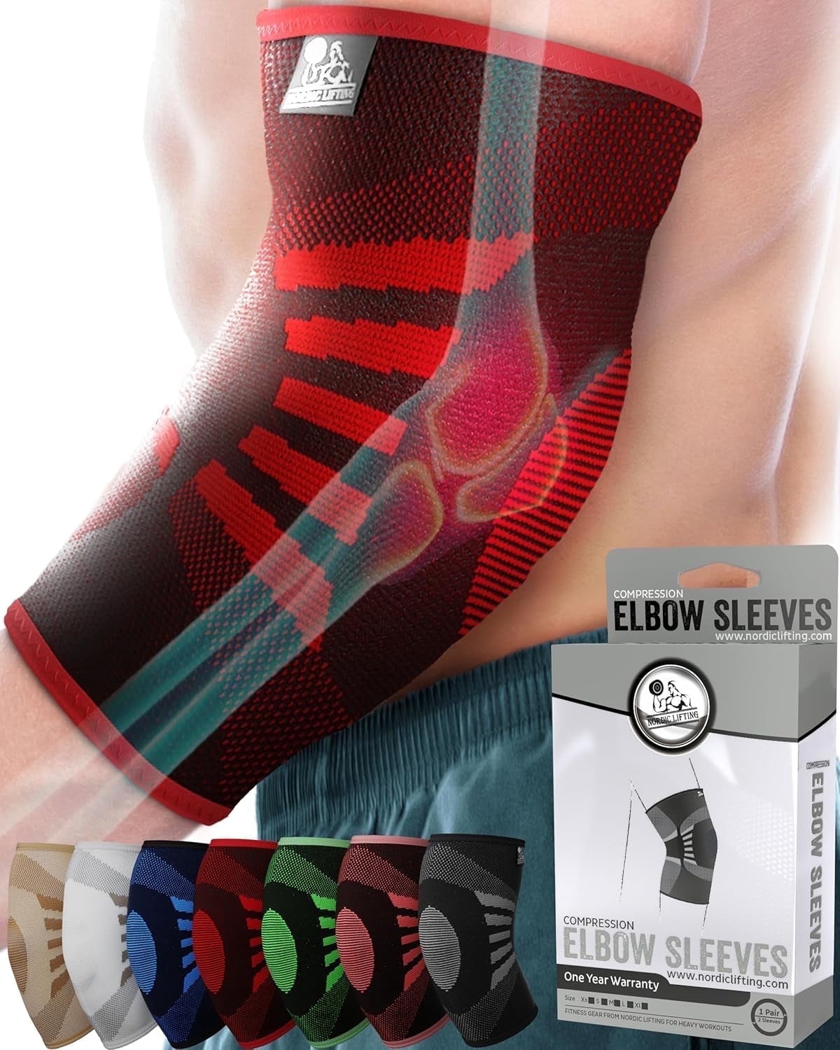 Nordic Lifting Elbow Brace, Elbow Sleeve for Men & Women, White, Extra ...