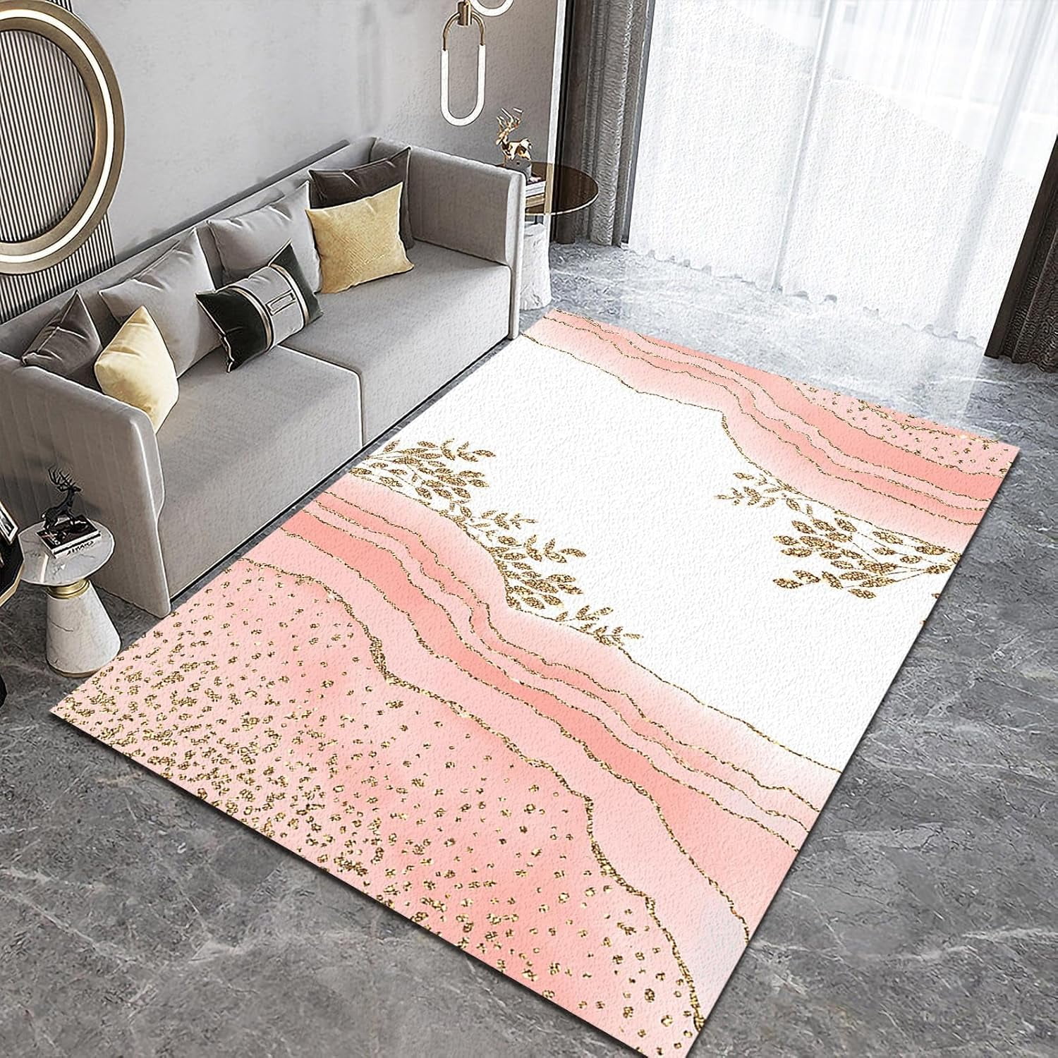 Nordic Light Luxury Golden Palm Leaves Area Rug, Fashion Minimalist ...