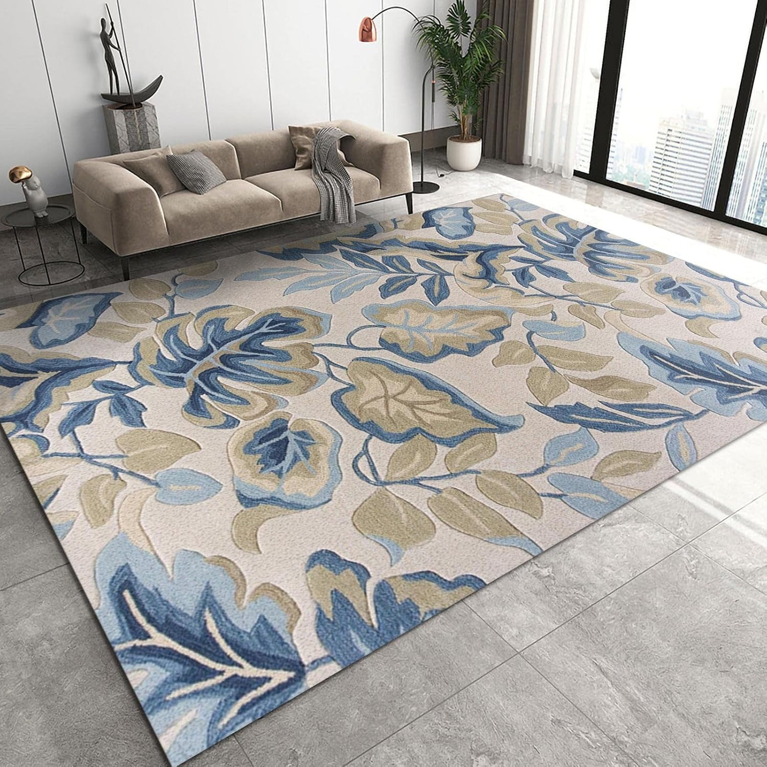 Nordic Light Luxury Jungle Plant Bedroom Area Rug, 5x6 Vintage Tropical ...