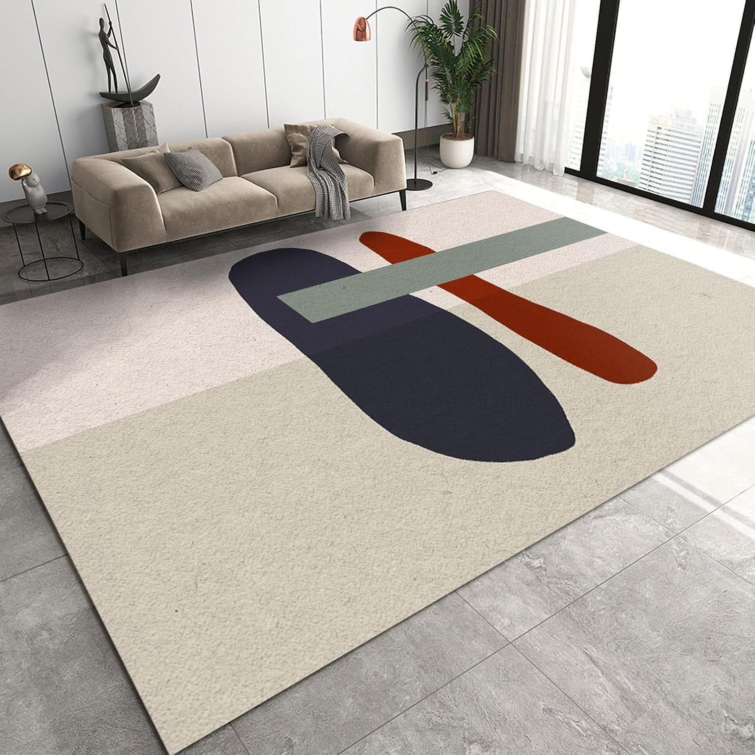 Nordic Light Luxury Living Room Area Rug, Mid Century Abstract Red Blue ...