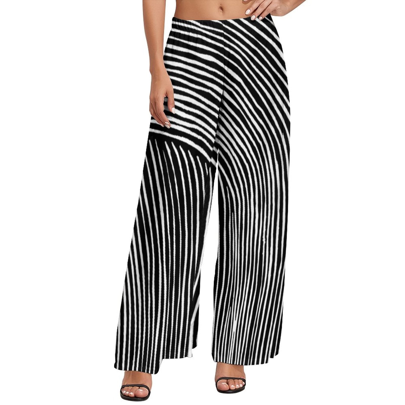 Nordic Lines Print Pants Discontinuous Line Casual Wide Pants Womens ...